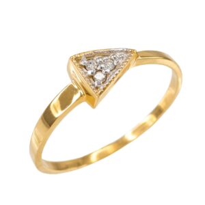 modern contemporary rings high polish 10k yellow gold three-stone diamond triangle ring (size 7.5)