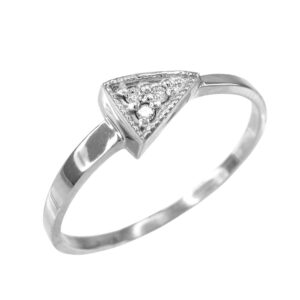 high polish 10k white gold three-stone diamond triangle ring (size 11)