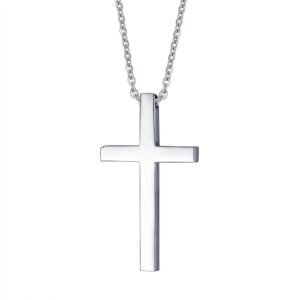 reve simple stainless steel silver tone cross pendant necklace for men women, 20-24 inches chain (20)