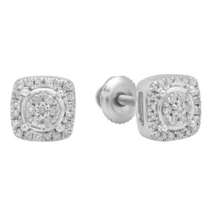 dazzlingrock collection 0.20 carat round white diamond cushion cluster stud earrings in 925 sterling silver in screw back