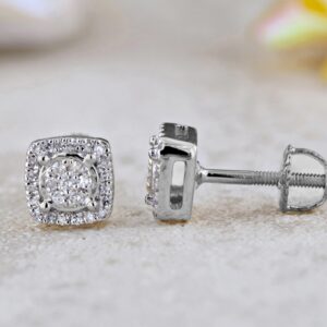 Dazzlingrock Collection 0.20 Carat Round White Diamond Cushion Cluster Stud Earrings in 925 Sterling Silver in Screw Back