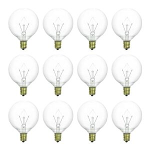 sunlite g16.5 incandescent clear globe light bulb, 25 watts, 180 lumens, 120 volts, candelabra e12 screw base, title-20 compliant, 2600k warm white, 12 pack