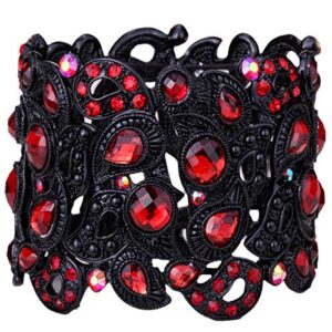 yacq women's flower stretch cuff bracelet fit wrist size 6.5 to 7.5 inch - comfortable elastic band & floral pattern crystal jewelry - lead & nickle free - halloween costume outfit