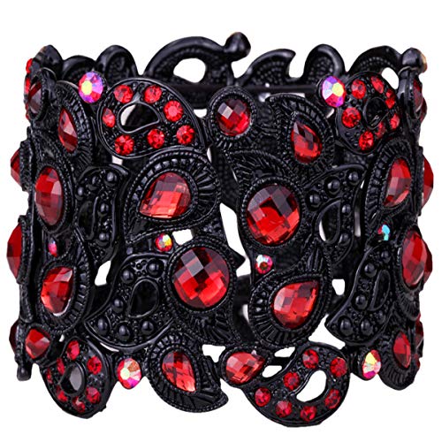 YACQ Women's Flower Stretch Cuff Bracelet fit Wrist Size 6.5 to 7.5 inch - Comfortable Elastic Band & Floral Pattern Crystal Jewelry - Lead & Nickle Free - Halloween Costume Outfit