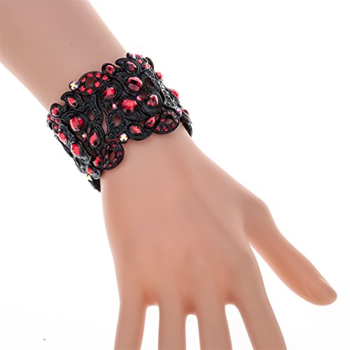 YACQ Women's Flower Stretch Cuff Bracelet fit Wrist Size 6.5 to 7.5 inch - Comfortable Elastic Band & Floral Pattern Crystal Jewelry - Lead & Nickle Free - Halloween Costume Outfit