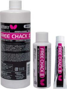 butterfly free chack ii table tennis racket glue - designed specifically for use with spring sponge rubber like tenergy and dignics - available in 20 ml, 100 ml, or 500 ml, white