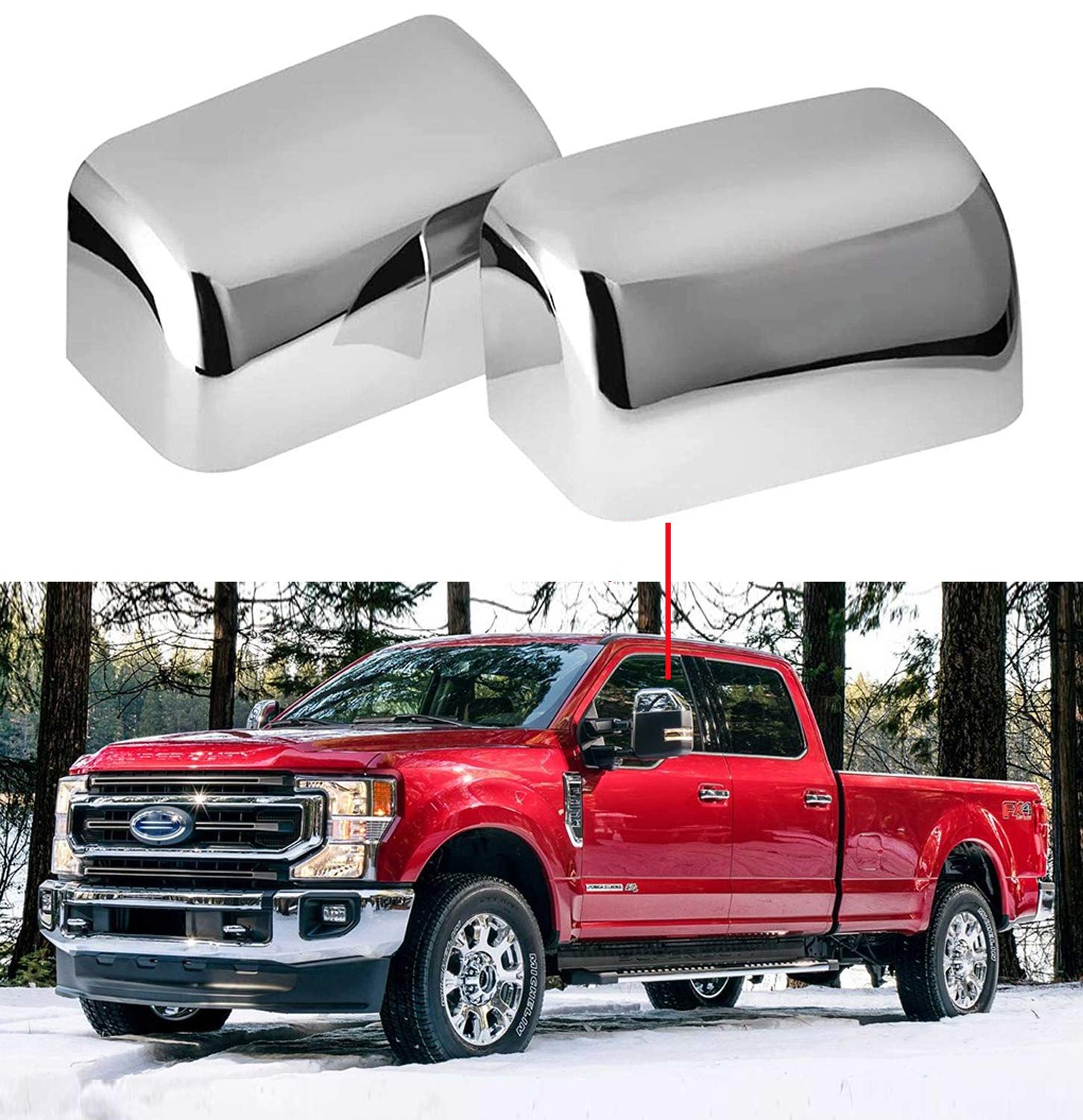 PerfecTech Super Duty Chrome Plated Mirror Covers Ultra Durable Top Half for 2008-2016 Ford F250 F350 F450（2 Pcs）