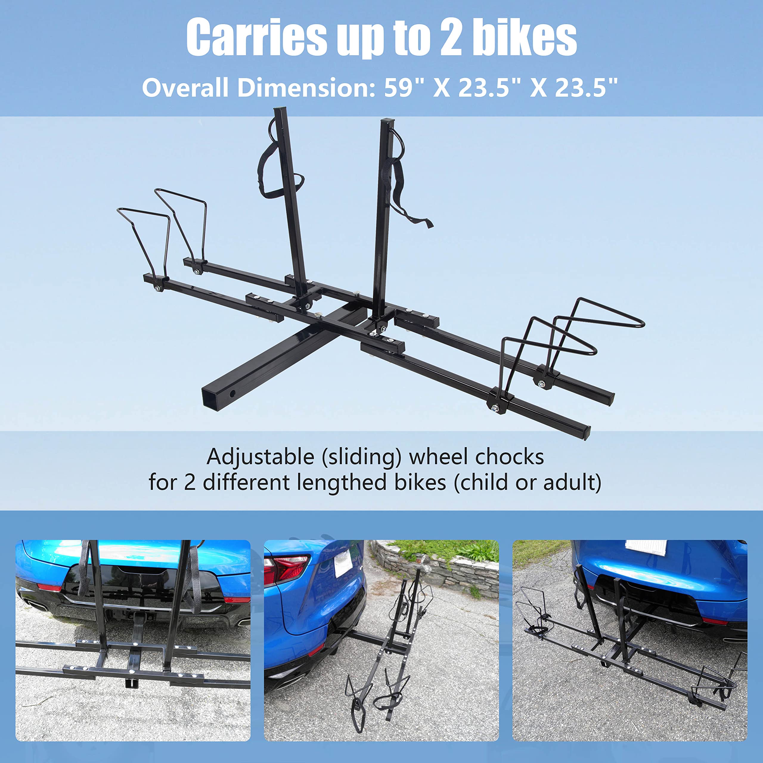 Hitch Mount Bike Rack Carrier Upright 2 Mountain Bike E-Bike Carrier Platform Style 2" Rear for SUV Van Truck Minivans RV Trailer