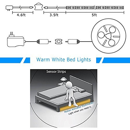 Vansky Motion Activated Bed Light, Flexible LED Strip Motion Sensor Night Light Bedside Lamp Illumination with Automatic Shut Off Timer (Warm Soft Glow)