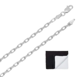 3mm solid .925 sterling silver oval cable draw flat cable chain necklace, 30 inches