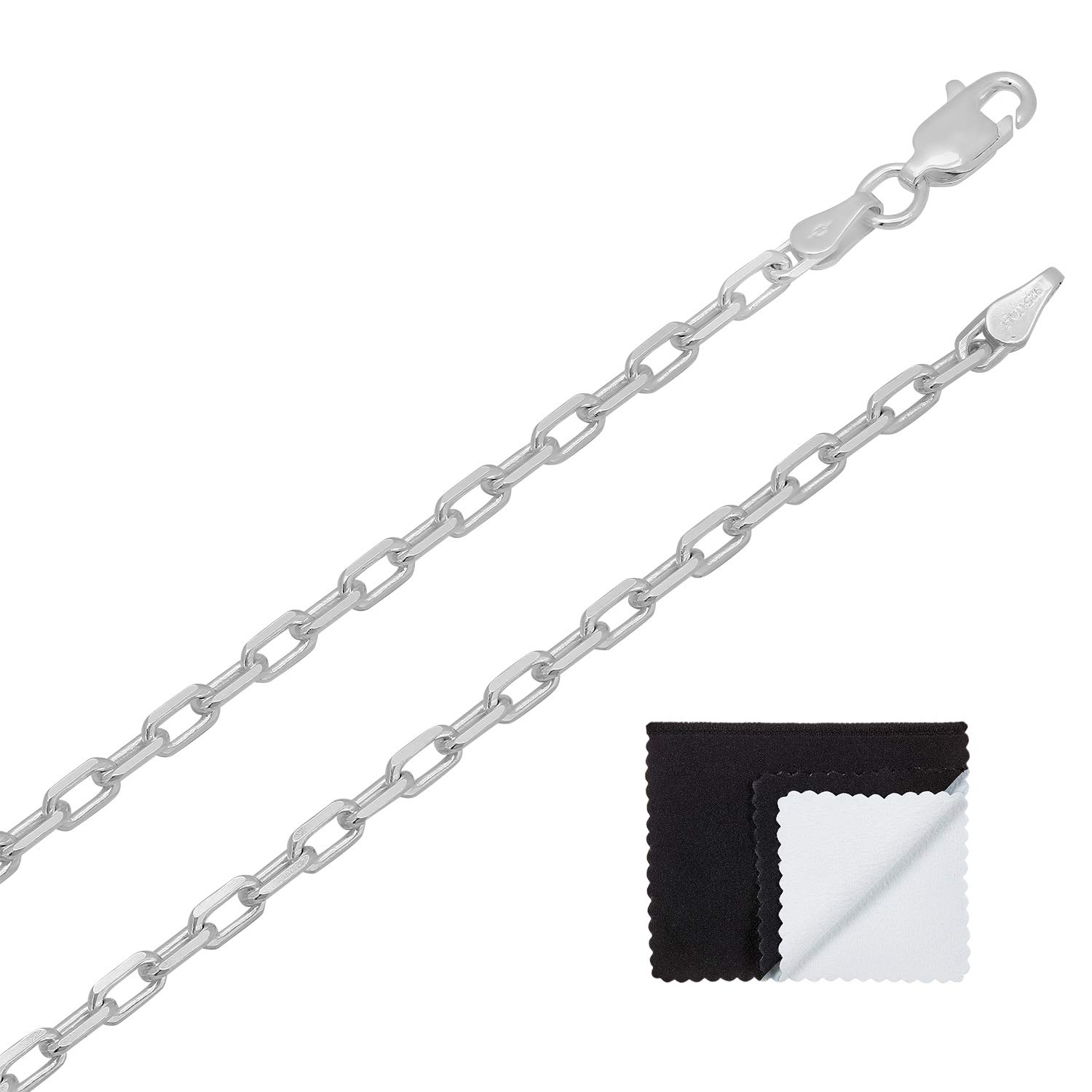 3mm Solid .925 Sterling Silver Oval Cable Draw Flat Cable Chain Necklace, 30 inches