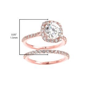 10K Rose Gold Cubic Zirconia Cushion Shape Halo Engagement Ring and 3/4 Eternity Wedding Band Bridal Ring Set - Size 8