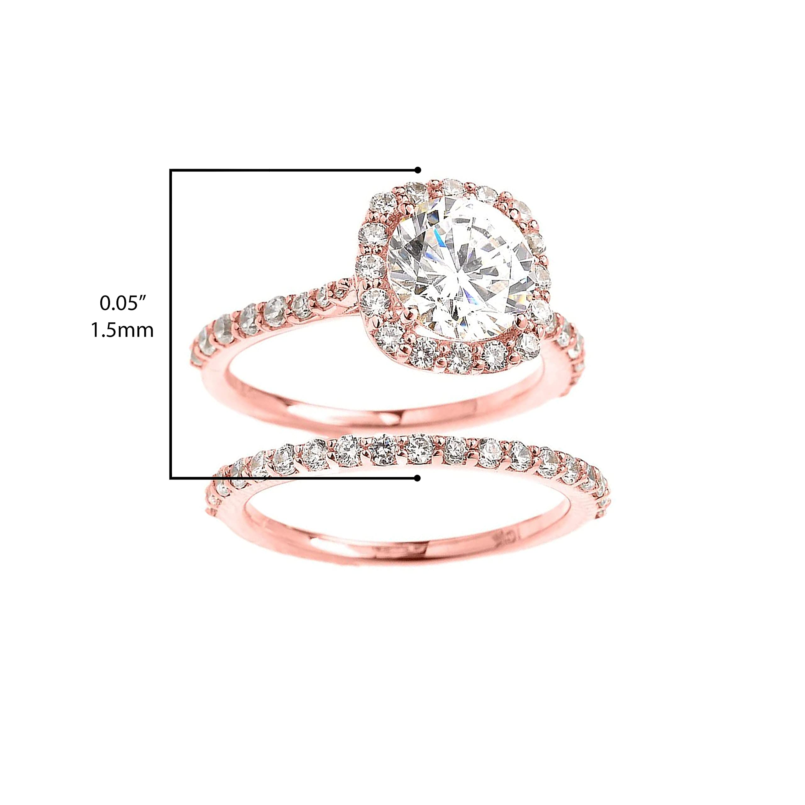 10K Rose Gold Cubic Zirconia Cushion Shape Halo Engagement Ring and 3/4 Eternity Wedding Band Bridal Ring Set - Size 8