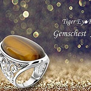 Tiger Eye Stone Statement Ring for Women 925 Sterling Silver Gemstone Magnificent Oval Shaped Tiger Eye Solitaire Ring Mothers Day Gifts for Mom Christmas Birthday Jewelry Gifts for Wife Grandma (9)