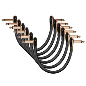 donner guitar patch cables right angle 6 inch 15 cm 1/4 instrument cables for effect pedals 6 pack