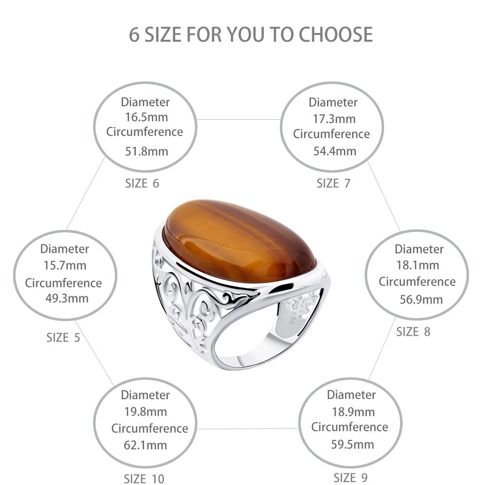 Tiger Eye Stone Statement Ring for Women 925 Sterling Silver Gemstone Magnificent Oval Shaped Tiger Eye Solitaire Ring Mothers Day Gifts for Mom Christmas Birthday Jewelry Gifts for Wife Grandma (9)