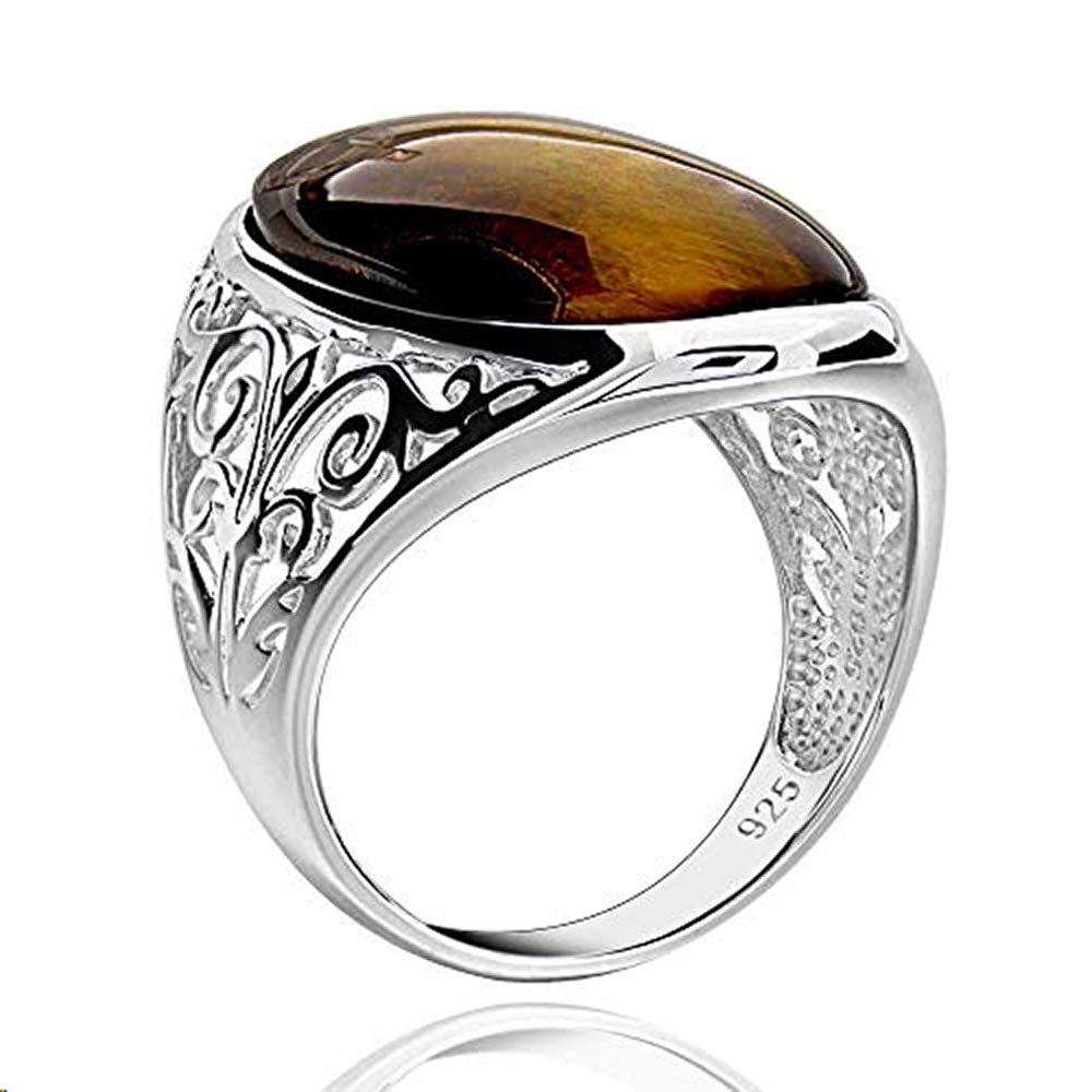 Tiger Eye Stone Statement Ring for Women 925 Sterling Silver Gemstone Magnificent Oval Shaped Tiger Eye Solitaire Ring Mothers Day Gifts for Mom Christmas Birthday Jewelry Gifts for Wife Grandma (9)