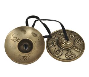 dharma store - tibetan tingsha cymbals - 6.2 cm - 8 lucky symbols embossed