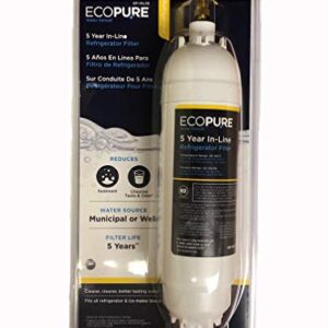 EcoPure EPINL30 5 Year in-Line Refrigerator Filter-Universal Includes Both 1/4" Compression and Push to Connect Fittings , White