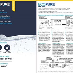 EcoPure EPINL30 5 Year in-Line Refrigerator Filter-Universal Includes Both 1/4" Compression and Push to Connect Fittings , White