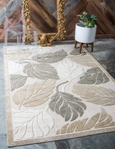 unique loom outdoor botanical collection area rug - augusta (7' 1" x 10' rectangle, beige/ ivory)