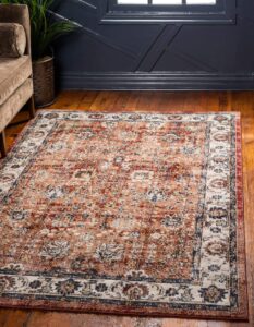 unique loom utopia collection traditional classic vintage inspired area rug with warm hues, 8' x 10' rectangle, terracotta/blue