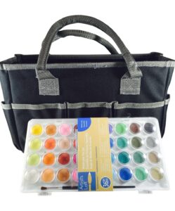 artist's loft fundamentals art organizer tote bag (black) and 36 water color pan set (bundle pack)