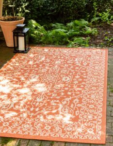 unique loom outdoor botanical collection area rug - allover (5' 3" x 8' rectangle, terracotta/ beige)