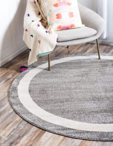 unique loom del mar collection area rug - maria (6' 1" round, gray/ ivory)