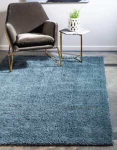 unique loom studio solid shag collection urban modern super soft & plush area rug, 5 ft x 8 ft, slate blue