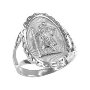 women's 925 sterling silver saint christopher catholic protection ring (size 8)