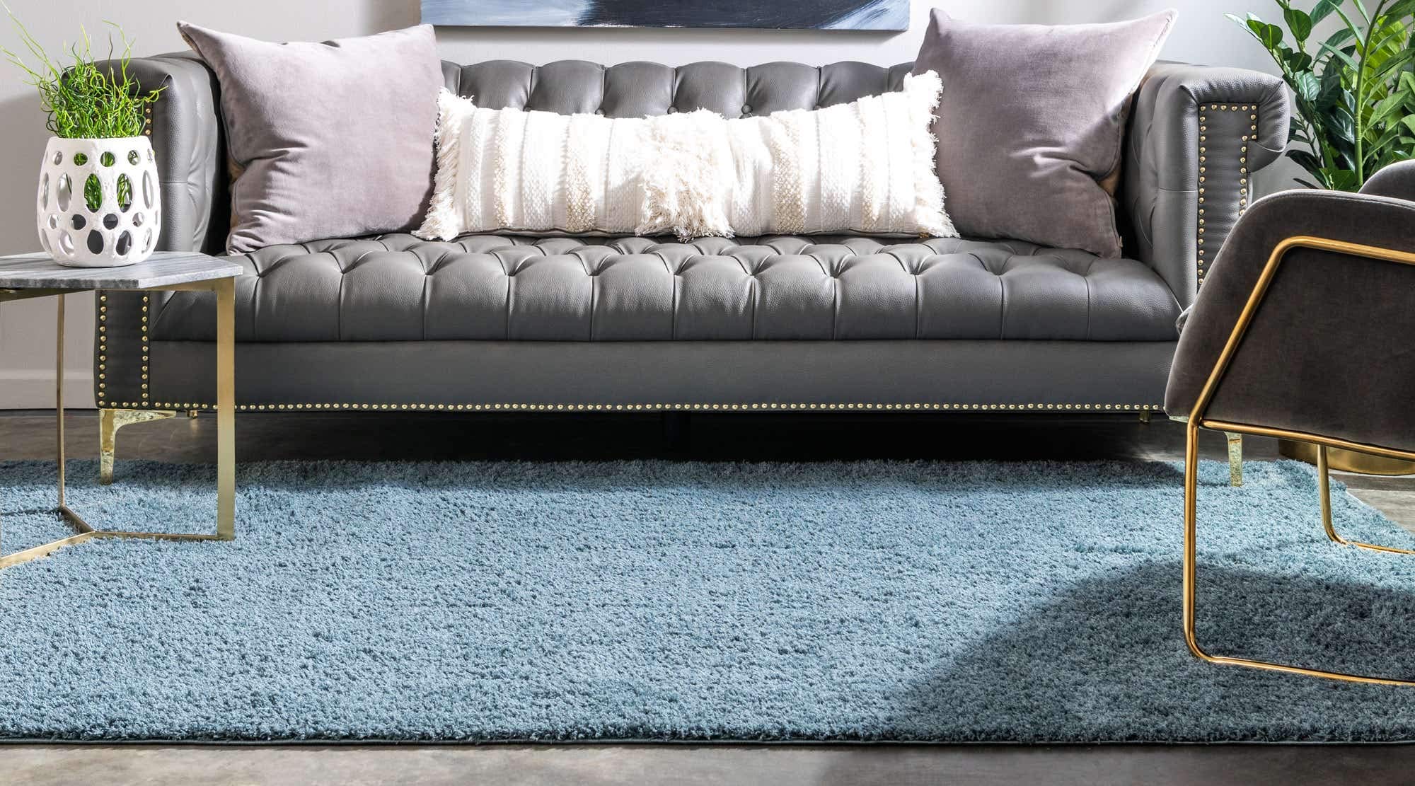 Unique Loom Studio Solid Shag Collection Urban Modern Super Soft & Plush Area Rug, 5 ft x 8 ft, Slate Blue