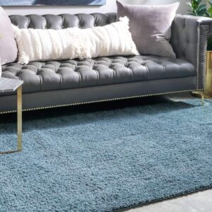 Unique Loom Studio Solid Shag Collection Urban Modern Super Soft & Plush Area Rug, 5 ft x 8 ft, Slate Blue