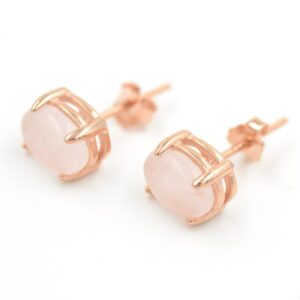 rose quartz stud earrings in sterling silver and 14k rose gold plated