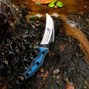 Best.Buy.Damascus1 Hunting knife Survial Blue G10 Fixed Blade Knife with Kydex Sheath Prime Qulity