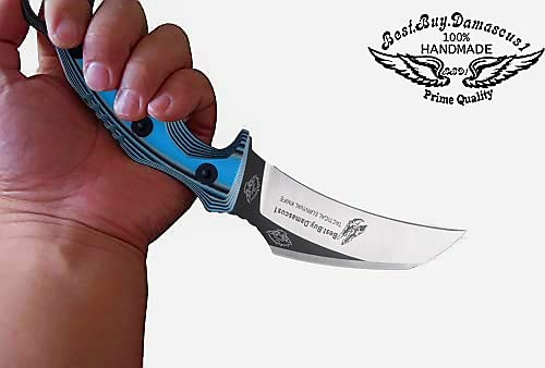 Best.Buy.Damascus1 Hunting knife Survial Blue G10 Fixed Blade Knife with Kydex Sheath Prime Qulity