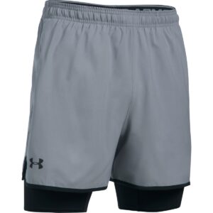 under armour men's qualifier 2-in-1 shorts, steel (035)/black, xx-large