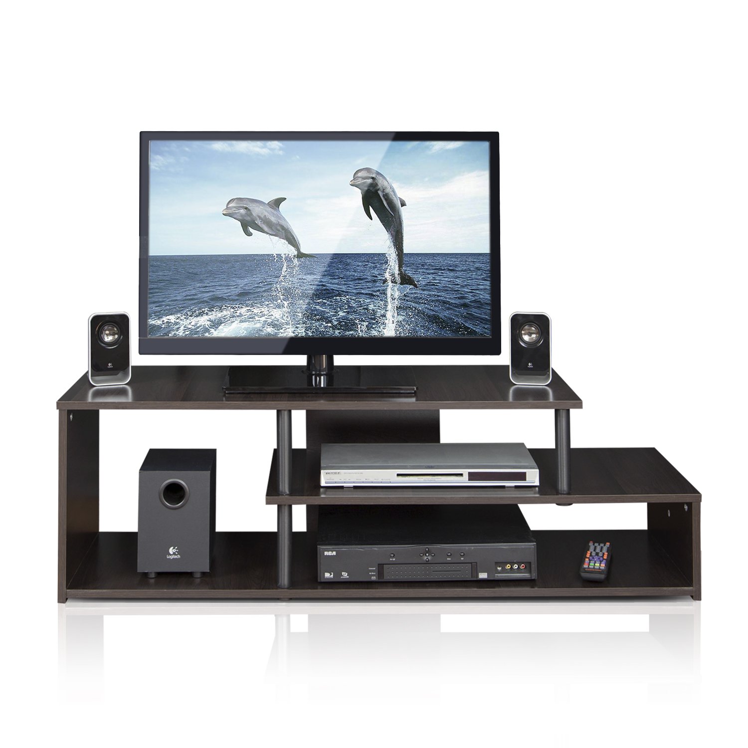 Furinno Econ Low Rise TV Stand, Espresso/Black