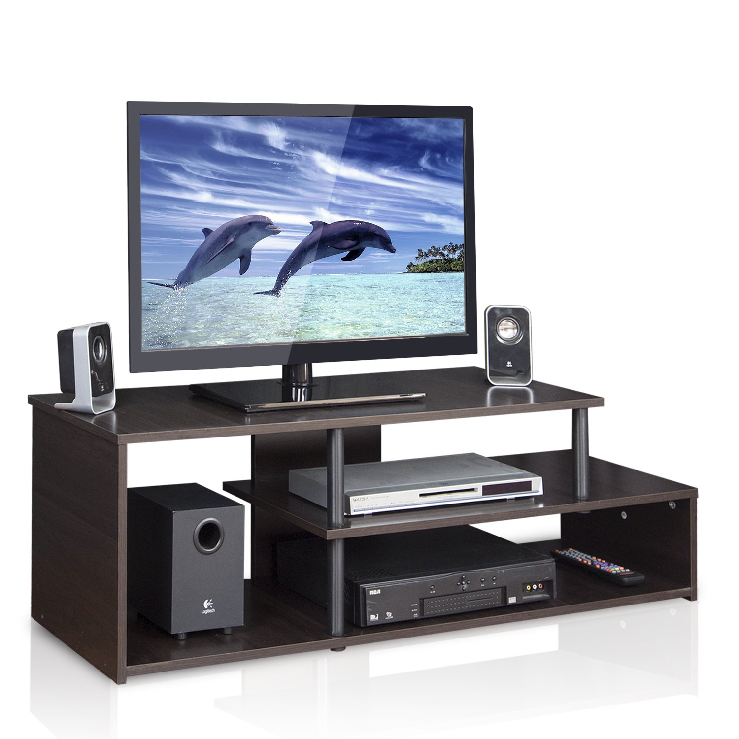 Furinno Econ Low Rise TV Stand, Espresso/Black