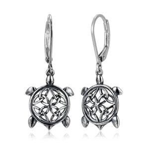 morgan & paige silver turtle celtic knot dangle earrings for women - 925 sterling silver drop earring design, lightweight and hypoallergenic for sensitive ears with secure clasp