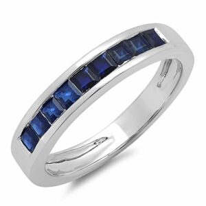 dazzlingrock collection 0.75 carat (ctw) 10k princess blue sapphire ladies wedding band ring 3/4 ct, white gold, size 9.5