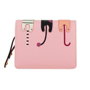 Valentoria® Birthday Gifts for Women's Mini Faux Leather Bifold 3 Cat Design Clutch Wallet (Pink)