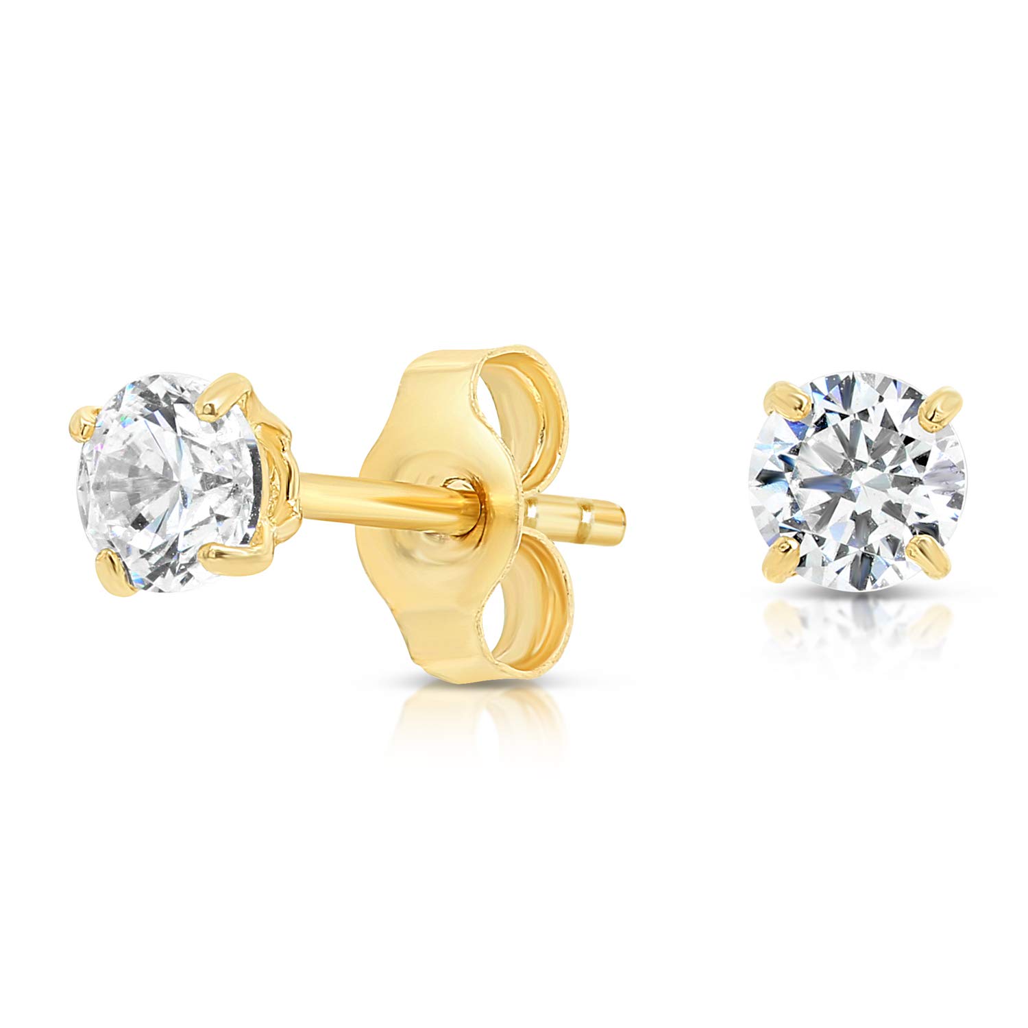 14k Yellow Gold Solitaire Round Cubic Zirconia CZ Stud Earrings with Gold butterfly Pushbacks (4mm)…