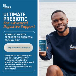 Dr. Tobias Prebiotics, Supports Digestion & Gut Health, Feed Good Probiotic Bacteria, Boost Gut Immune Function, Vegan & Non-GMO Gut Health Supplements for Men and Women, 30 Capsules, 30 Servings