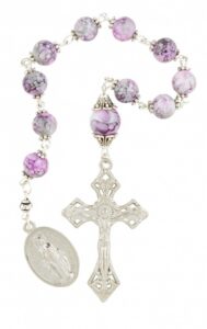 religious gifts pink capped prayer bead hand held pocket rosary with miraculous medal, 9 1/2 inch