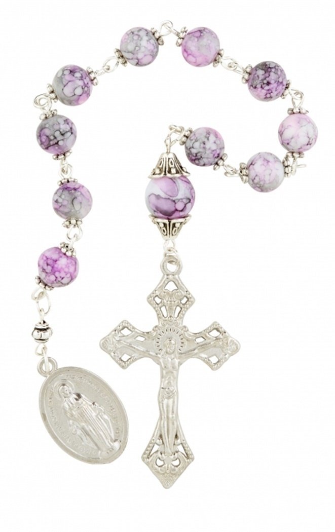 Religious Gifts Pink Capped Prayer Bead Hand Held Pocket Rosary with Miraculous Medal, 9 1/2 Inch