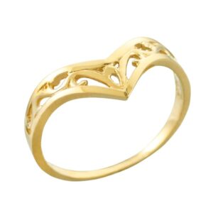 10k yellow gold glamorous openwork filigree v or chevron shaped tapered band style statement ring - size 7-1/2