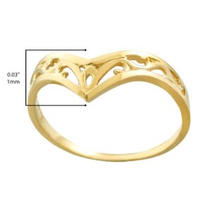 10K Yellow Gold Glamorous Openwork Filigree V or Chevron Shaped Tapered Band Style Statement Ring - Size 7-1/2