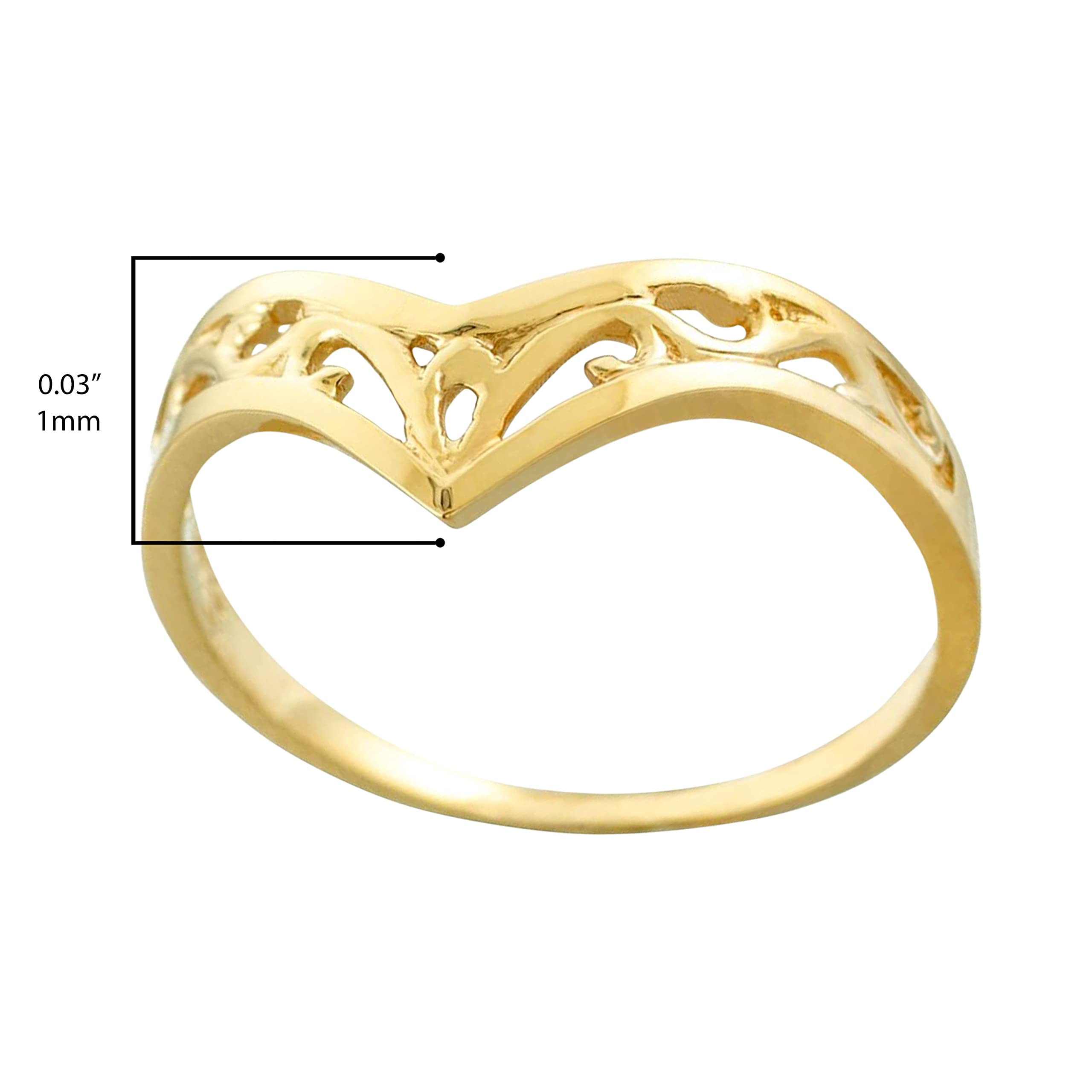 10K Yellow Gold Glamorous Openwork Filigree V or Chevron Shaped Tapered Band Style Statement Ring - Size 7-1/2