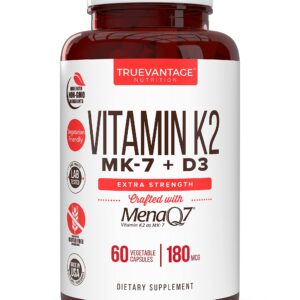 Vitamin K2 D3 Supplement 5000 IU D3 and 180 mcg Vitamin k2 MK7 Supplement for Healthy Bones, Healthy Heart & Cardiovascular Health-60 Easy to Swallow Vegetable caps of MenaQ7 K2 MK7